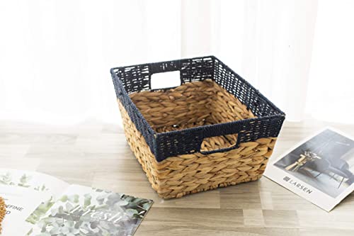 JiaLan Rectangular Seagrass Woven Storage Basket with Cut-out Handles, Natural Straw Baskets for Organization and Storage,Large,15.7 inchesx11.8 inchesx7.8 inches