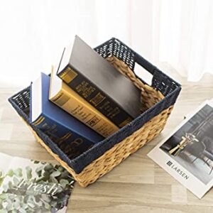 JiaLan Rectangular Seagrass Woven Storage Basket with Cut-out Handles, Natural Straw Baskets for Organization and Storage,Large,15.7 inchesx11.8 inchesx7.8 inches