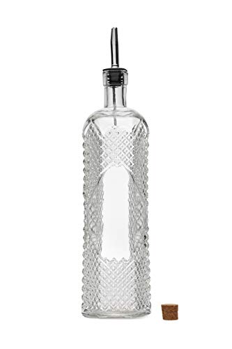 BULK PARADISE Large Clear Decorative Glass Bottle with Spout and Cork, 32oz, 1 Bottle - Design: Kristal (3in X 11.9in)