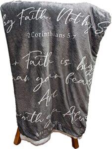 double creek multi scripture throw blanket ultra soft sherpa microfleece inspirational verses jeremiah 29:11, corinthians 5:7, matthew 28:20, comfort blanket 50″x 60″ get well gift men women (gray)