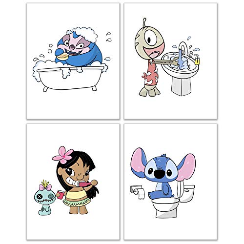 Lilo and Stitch Bathroom Photos - Set of 4 (8 inches x 10 inches) Kids Prints