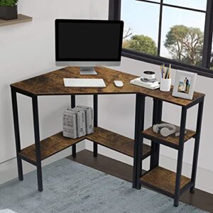 LAVIEVERT Corner Desk, Triangle Computer Desk with Storage Shelves, Laptop PC Table Writing Study Table Workstation for Home & Office - Rustic Brown