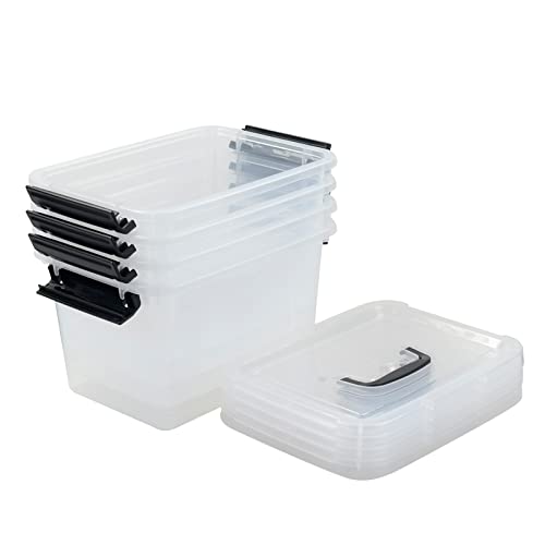 Kiddream 6 Liter Plastic Clear Storage Boxes, Small Storage Bin Totes with Lid Set of 4