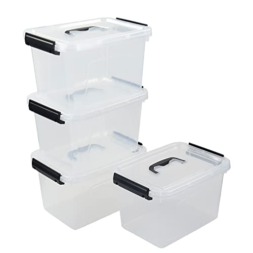 Kiddream 6 Liter Plastic Clear Storage Boxes, Small Storage Bin Totes with Lid Set of 4