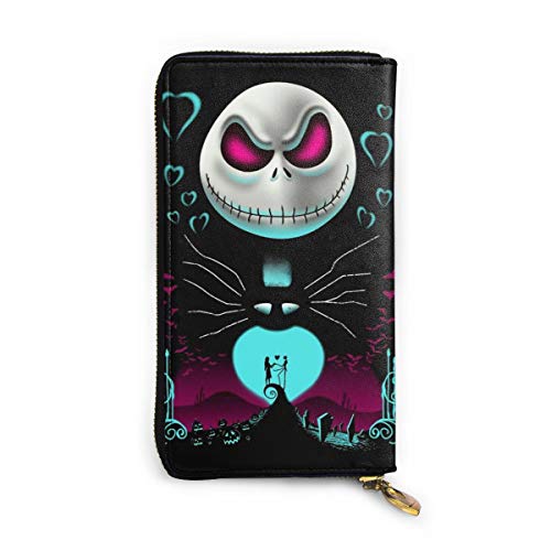 Nightmare Before Christmas RFID Blocking Money Organizers Genuine Leather Wallet Business Zip Wallet for Men,Women