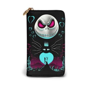 Nightmare Before Christmas RFID Blocking Money Organizers Genuine Leather Wallet Business Zip Wallet for Men,Women