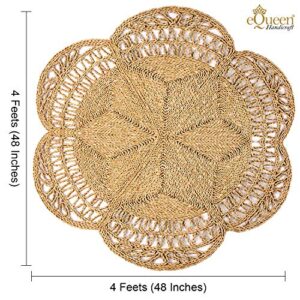 Round Rug 4ft, Seagrass Rug for Area Rugs, Rattan Decor, Boho Carpets and Rugs Living Room and Dining Room Rugs for Under Table, Farmhouse Area Rug, Jute Rug Round, Circle Rug for Wall Decor 4ft