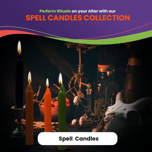 Spell Candles 48 Pack 4" Tall x 1/2" Dia, Hidden Wicks, 12 Colors 4 Mini Candles Black, White, Green, Red, Yellow, Orange, Blue. Brown, Pink, Purple, Grey, Non-Metallic Gold, Free Candle Spell Book