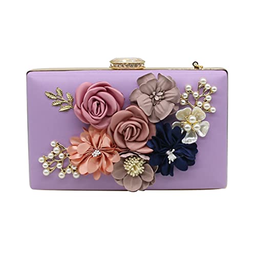 shiiriin | Women’s Lilac Clutch Purse 3D Floral Hand Bag | Handmade with Pearl | Bridal Wedding Daytime Evening Party