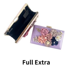 shiiriin | Women’s Lilac Clutch Purse 3D Floral Hand Bag | Handmade with Pearl | Bridal Wedding Daytime Evening Party