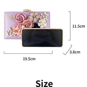 shiiriin | Women’s Lilac Clutch Purse 3D Floral Hand Bag | Handmade with Pearl | Bridal Wedding Daytime Evening Party