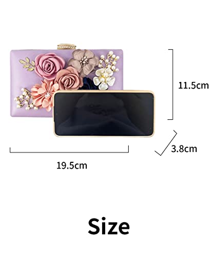 shiiriin | Women’s Lilac Clutch Purse 3D Floral Hand Bag | Handmade with Pearl | Bridal Wedding Daytime Evening Party