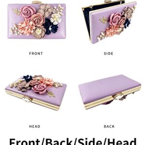 shiiriin | Women’s Lilac Clutch Purse 3D Floral Hand Bag | Handmade with Pearl | Bridal Wedding Daytime Evening Party