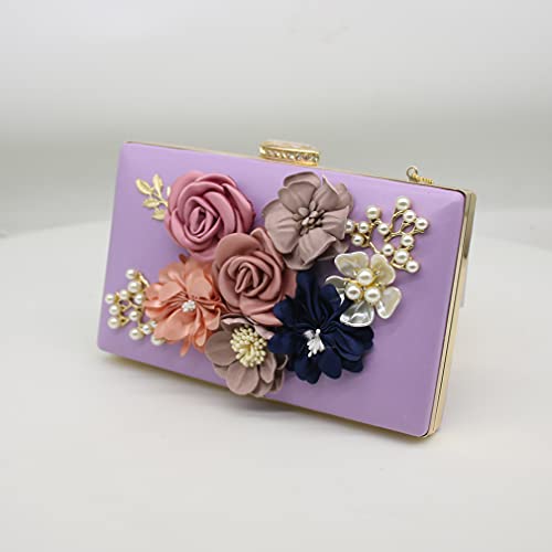 shiiriin | Women’s Lilac Clutch Purse 3D Floral Hand Bag | Handmade with Pearl | Bridal Wedding Daytime Evening Party