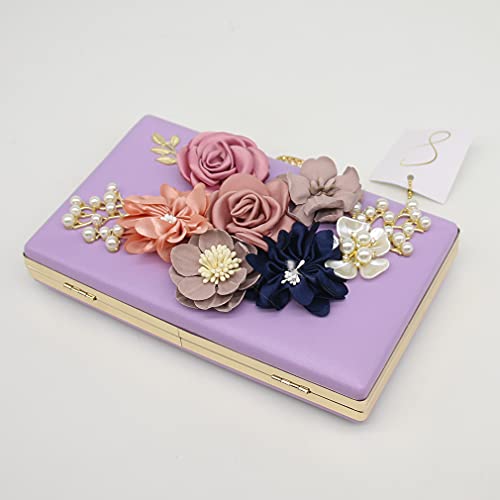 shiiriin | Women’s Lilac Clutch Purse 3D Floral Hand Bag | Handmade with Pearl | Bridal Wedding Daytime Evening Party