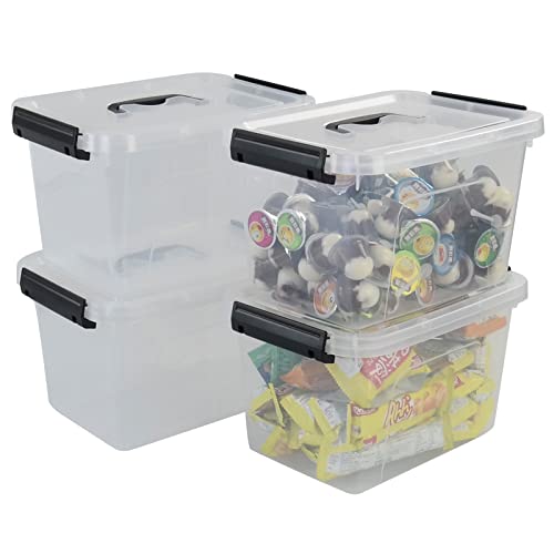 Hespama 5 Quart Small Storage Bin, Plastic Latching Box with Lid, 4 Packs, R