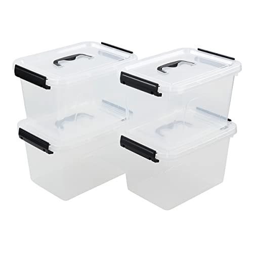 Hespama 5 Quart Small Storage Bin, Plastic Latching Box with Lid, 4 Packs, R