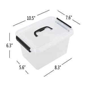 Hespama 5 Quart Small Storage Bin, Plastic Latching Box with Lid, 4 Packs, R