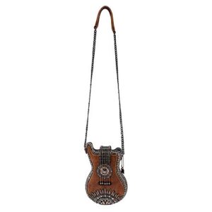 Mary Frances Open Mic Beaded Crossbody Guitar Handbag, Brown