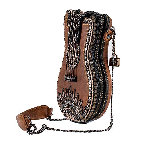 Mary Frances Open Mic Beaded Crossbody Guitar Handbag, Brown