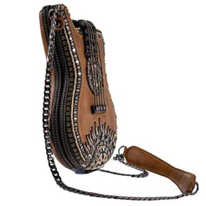 Mary Frances Open Mic Beaded Crossbody Guitar Handbag, Brown