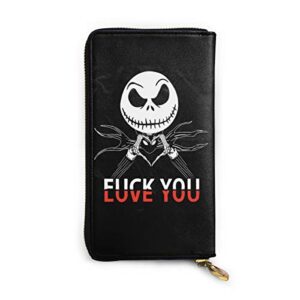 nightmare before christmas rfid blocking id window genuine leather wallet pocket zip wallet for men,women