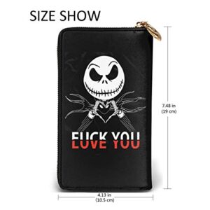 Nightmare Before Christmas RFID Blocking ID Window Genuine Leather Wallet Pocket Zip Wallet for Men,Women