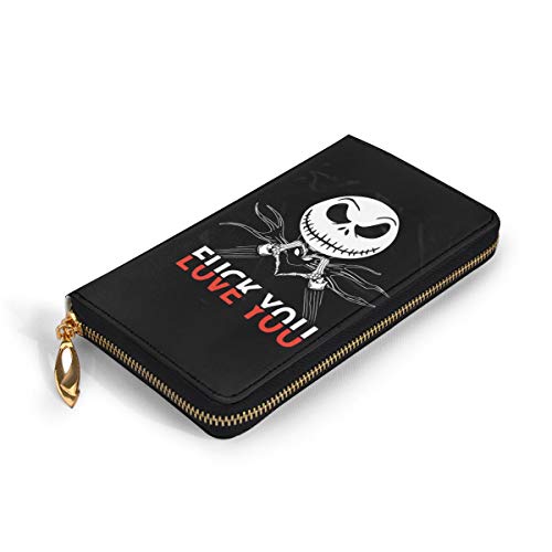 Nightmare Before Christmas RFID Blocking ID Window Genuine Leather Wallet Pocket Zip Wallet for Men,Women