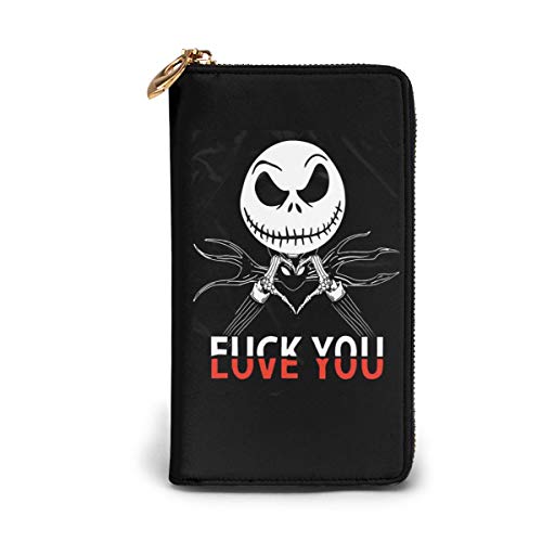 Nightmare Before Christmas RFID Blocking ID Window Genuine Leather Wallet Pocket Zip Wallet for Men,Women