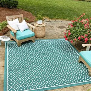 Unique Loom Outdoor Trellis Collection Area Rug Geometric Diamonds Flatweave Design, Tribal Inspired for Indoor/Outdoor Décor (7' 10 x 7' 10 Square, Teal)