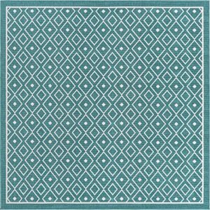 Unique Loom Outdoor Trellis Collection Area Rug Geometric Diamonds Flatweave Design, Tribal Inspired for Indoor/Outdoor Décor (7' 10 x 7' 10 Square, Teal)