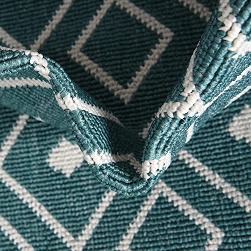 Unique Loom Outdoor Trellis Collection Area Rug Geometric Diamonds Flatweave Design, Tribal Inspired for Indoor/Outdoor Décor (7' 10 x 7' 10 Square, Teal)