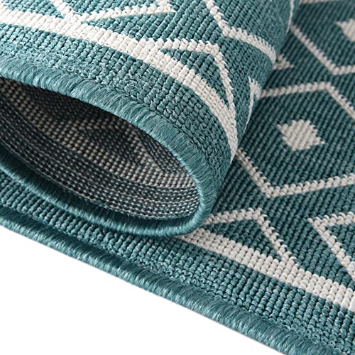 Unique Loom Outdoor Trellis Collection Area Rug Geometric Diamonds Flatweave Design, Tribal Inspired for Indoor/Outdoor Décor (7' 10 x 7' 10 Square, Teal)