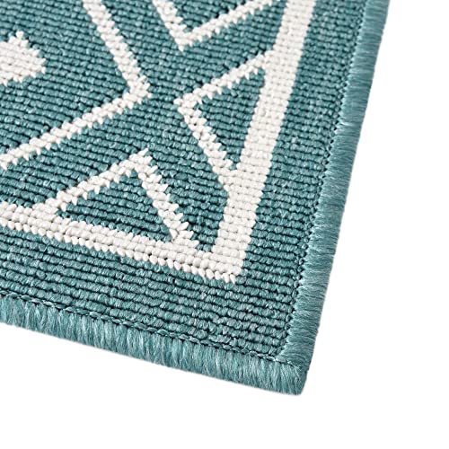 Unique Loom Outdoor Trellis Collection Area Rug Geometric Diamonds Flatweave Design, Tribal Inspired for Indoor/Outdoor Décor (7' 10 x 7' 10 Square, Teal)