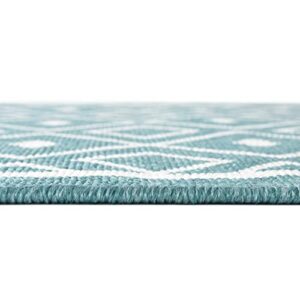 Unique Loom Outdoor Trellis Collection Area Rug Geometric Diamonds Flatweave Design, Tribal Inspired for Indoor/Outdoor Décor (7' 10 x 7' 10 Square, Teal)