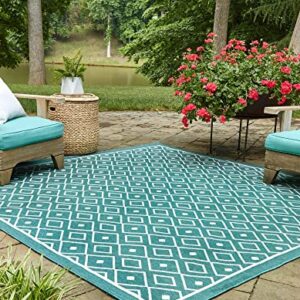 Unique Loom Outdoor Trellis Collection Area Rug Geometric Diamonds Flatweave Design, Tribal Inspired for Indoor/Outdoor Décor (7' 10 x 7' 10 Square, Teal)