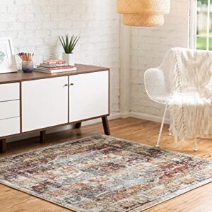 Unique Loom Isabella Collection Distressed Botanical Ivory/Multi Square Rug (5' 0 x 5' 0)