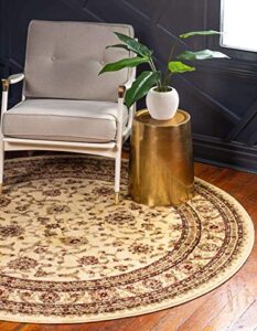 unique loom voyage collection traditional oriental classic area rug (3′ 3 x 3′ 3 round, ivory/gold)