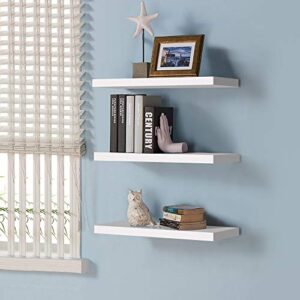 MOBPMO Floating Shelves White, Wall Storage Shelf with Invisible Brackets, White Wall Shelf for Living Room, Bedroom, Bathroom, Kitchen, Decorations Display Unit Organizer, Set of 3