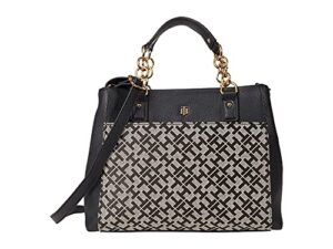 tommy hilfiger estella ii-convertible triple compartment satchel-geometric jacquard black/alpaca one size