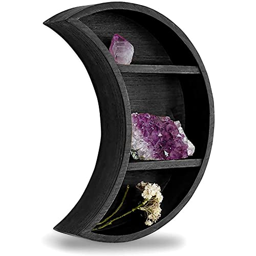 Flueyer Moon Shelves Wall Decor, Moon Shaped Floating Shelves for Essential Oil Display or Crystal Holder, Mounted Moon Wall Decor for Bedroom Living Room Bathroom