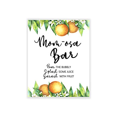 Mom-osa Bar Print, Orange Baby Shower Sign Poster, Funny Champagne Décor 8x10 Unframed