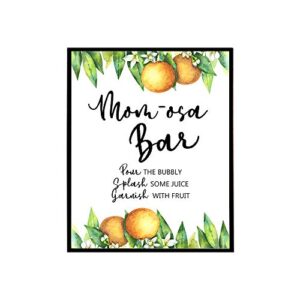 Mom-osa Bar Print, Orange Baby Shower Sign Poster, Funny Champagne Décor 8x10 Unframed