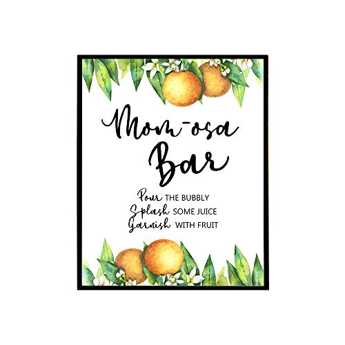 Mom-osa Bar Print, Orange Baby Shower Sign Poster, Funny Champagne Décor 8x10 Unframed