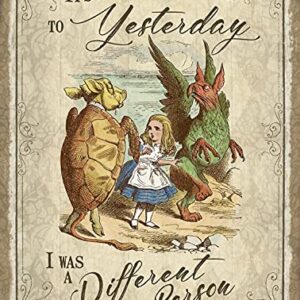 Agedsign Alice in Wonderland Decor Party Decorations Metal Quotes Poster It's No Use Going Back to Yesterday Tin Signs 8x12 Inches