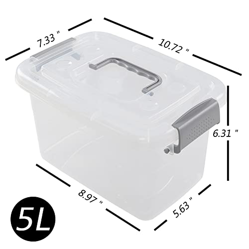 Hespama 6 Quart Storage Bin, Plastic Latch Box/Container with Mint Green Handle and Latches, 6 Packs