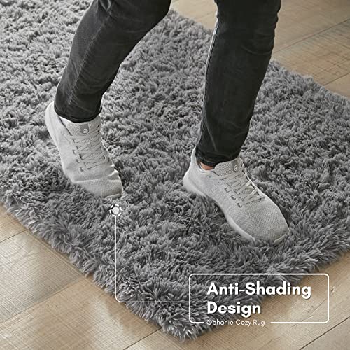 Ophanie Machine Washable 3 x 5 Feet Rugs for Bedroom, Fluffy Shaggy Bedside Floor Dorm Grey Area Rug, Soft Gray Fuzzy Non-Slip Indoor Room Carpet for Kids Boys Girls Teen Home Decor Aesthetic, Nursery