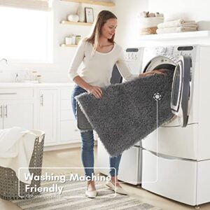 Ophanie Machine Washable 3 x 5 Feet Rugs for Bedroom, Fluffy Shaggy Bedside Floor Dorm Grey Area Rug, Soft Gray Fuzzy Non-Slip Indoor Room Carpet for Kids Boys Girls Teen Home Decor Aesthetic, Nursery