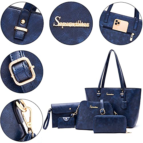 Soperwillton Purse and Wallet Set for Women Handbag Ladies Tote Shoulder Bag Hobo Satchel Purse 5pcs