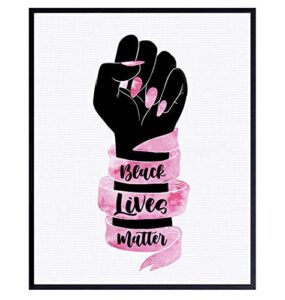 blm wall art sign – black wall art – black lives matter home decor, room decoration for black women – african american art – pink black pride fist for girls, teens, wife, her, bff – 8×10 poster print